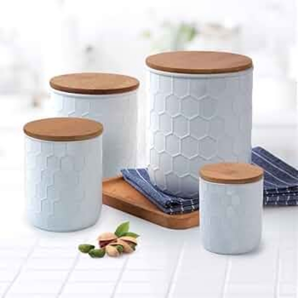 Gourmet Edge | Kitchen | 4 Piece Ceramic Cannister Set With Bamboo Lids ...
